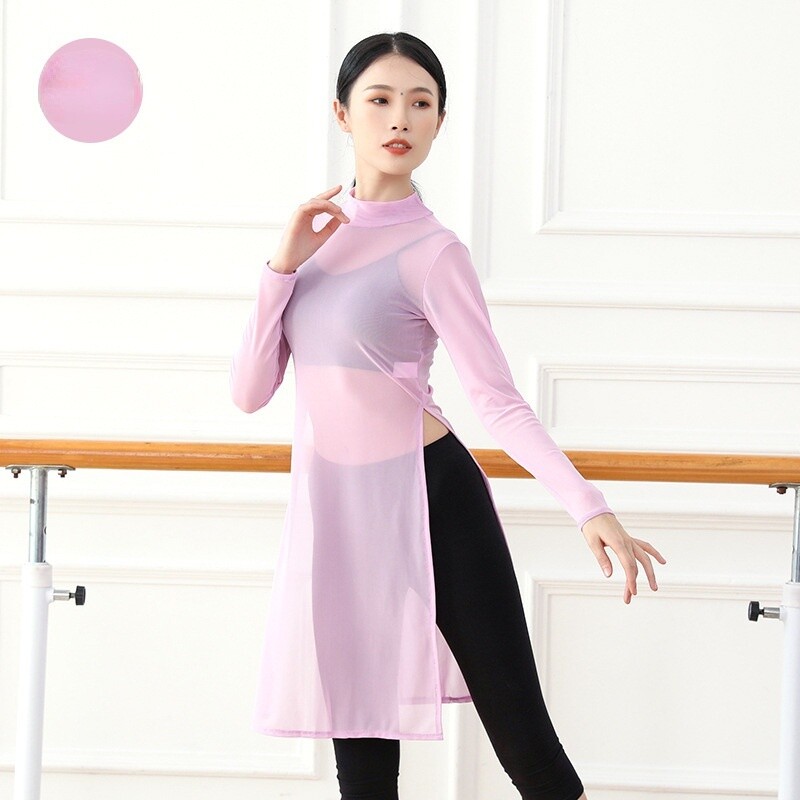 Women Long Thin Slim Dance Top Split Ballet Dancewear Costume Ballroom ...