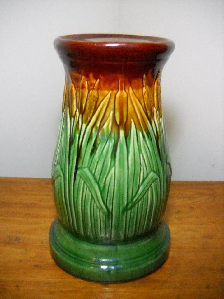 1930's Robinson Ransbottom Pottery Majolica Cattail Pattern Pedestal ...