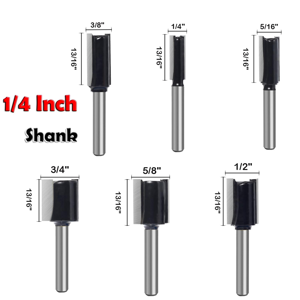 6Pcs Straight Router Bit Set 1/4 Shank, Double Flute Straight Bit Dado ...