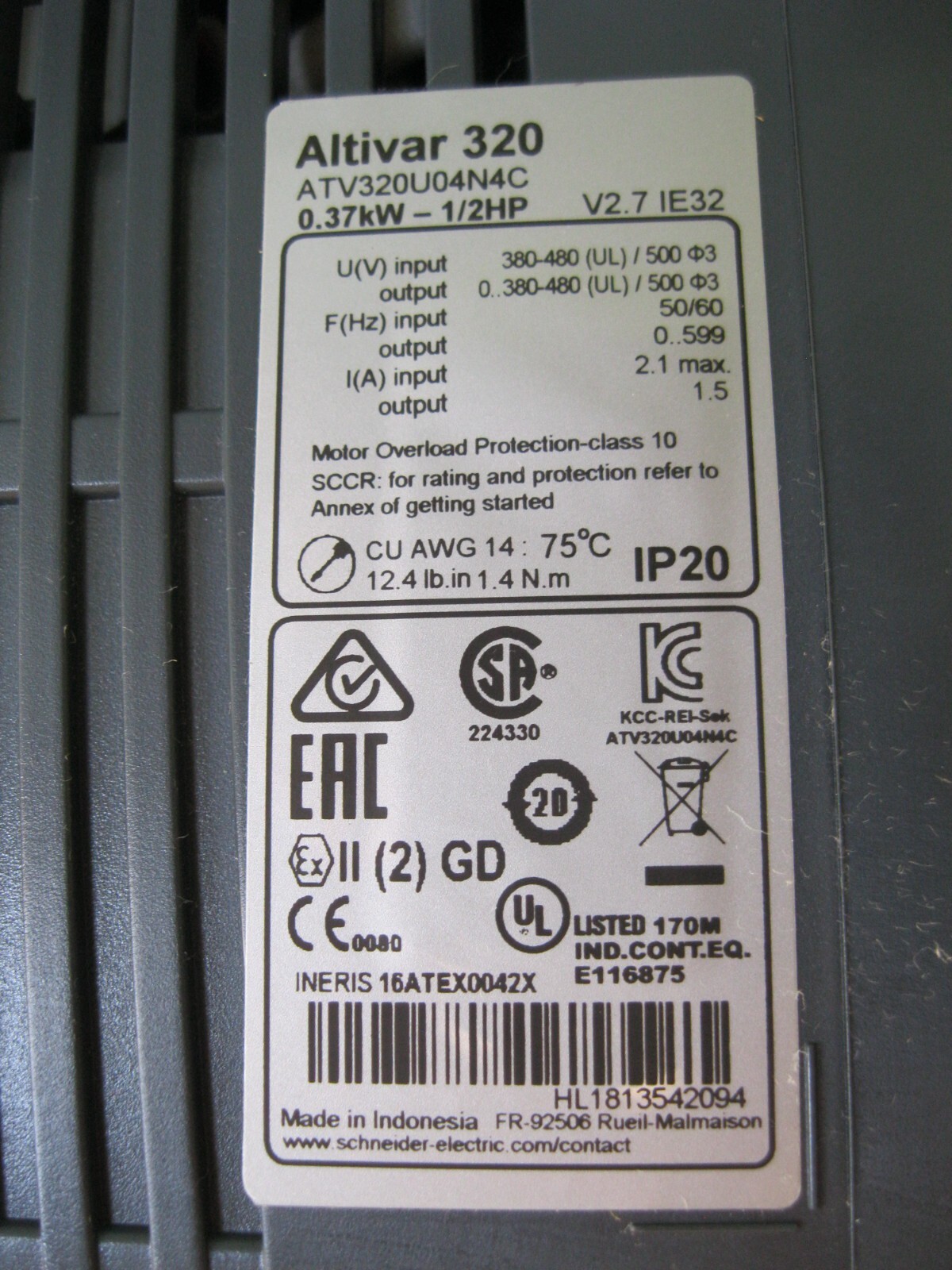 Schneider Electric Altivar 320 ATV320U04N4C Variable Speed Drive 1/2 HP ...