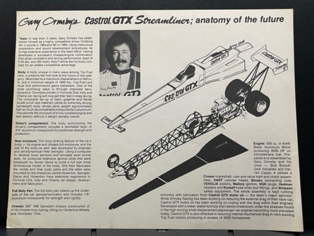 VRHTF NHRA "VINTAGE GARY ORMSBY CASTROL STREAMLINER" TOP FUEL DRAGSTER ...
