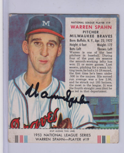 1953 Red Man #19 Warren Spahn SIGNED / AUTOGRAPHED with Tab Braves HOF ...