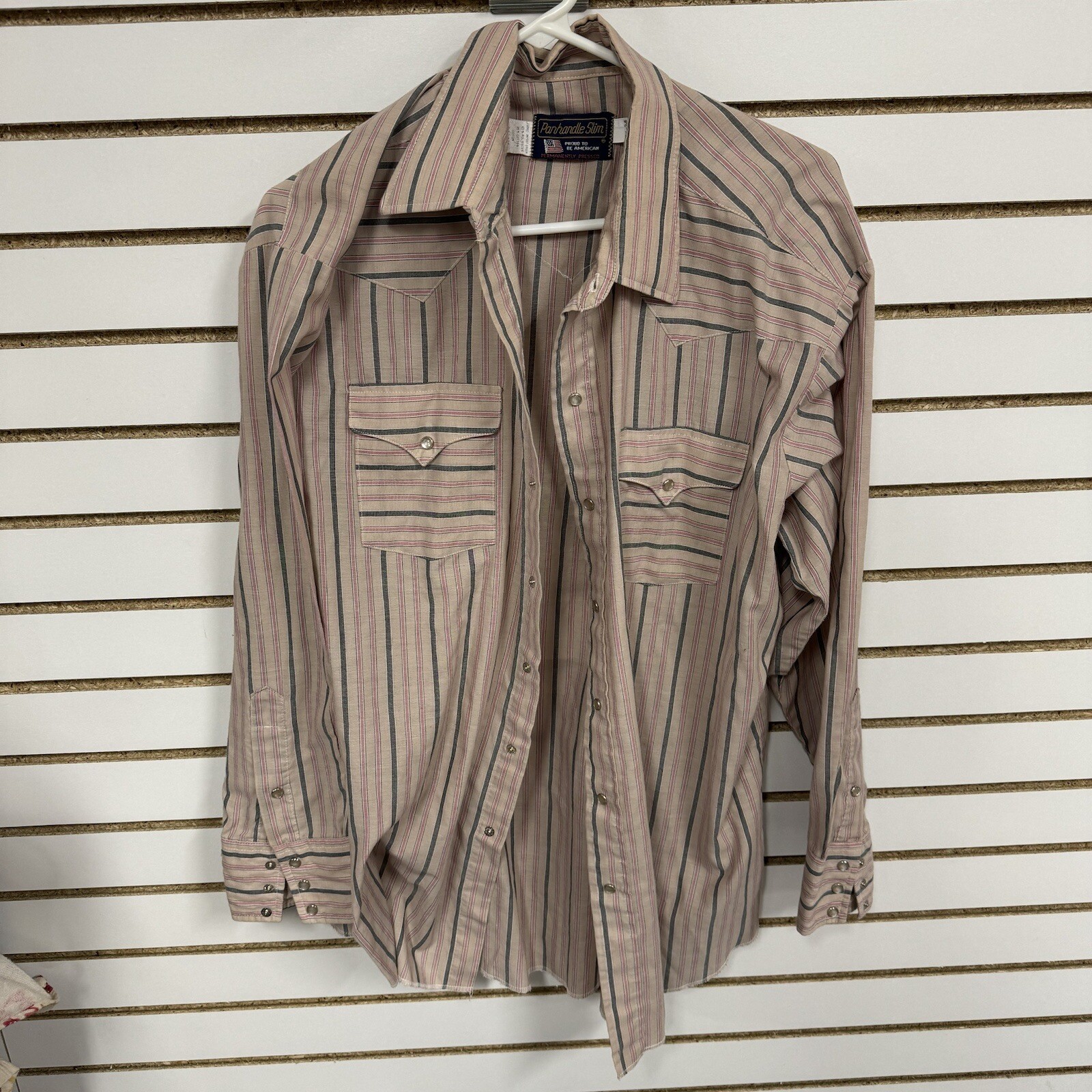 VTG Panhandle Slim Shirt Adult XL 17 1/2 - 34 Pink Striped Pearl Snap ...
