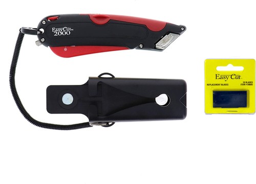 Easy Cut 2000 RED Safety Box Cutter Knife Easycut & PACK 0F 10 BLADES ...