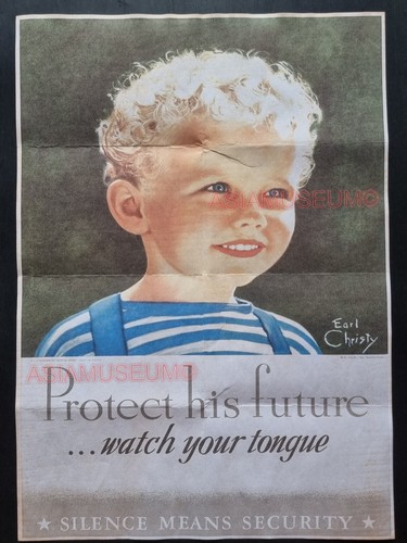 1943 WW2 USA AMERICA SILENCE MEANS SECURITY BOY CHILDREN WAR PROPAGANDA ...