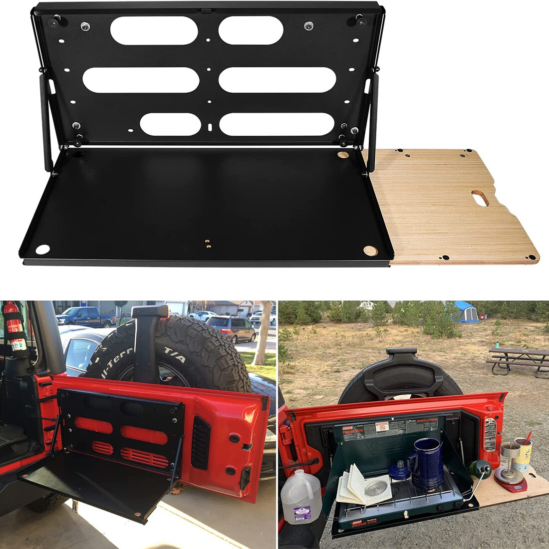 Drop Down Tailgate Table with Wood Tray Cargo Shelf for Jeep Wrangler ...