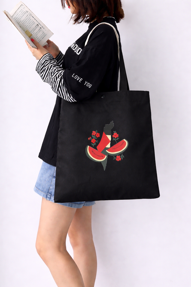 Palestinian Tote Bag Black Palestine Map Watermelon Design Canvas ...
