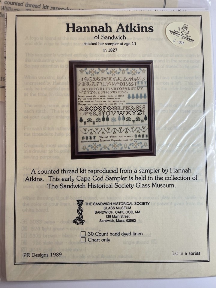 PR Designs Antique Reproduction Massachusetts DAR Cross Stitch Sampler ...