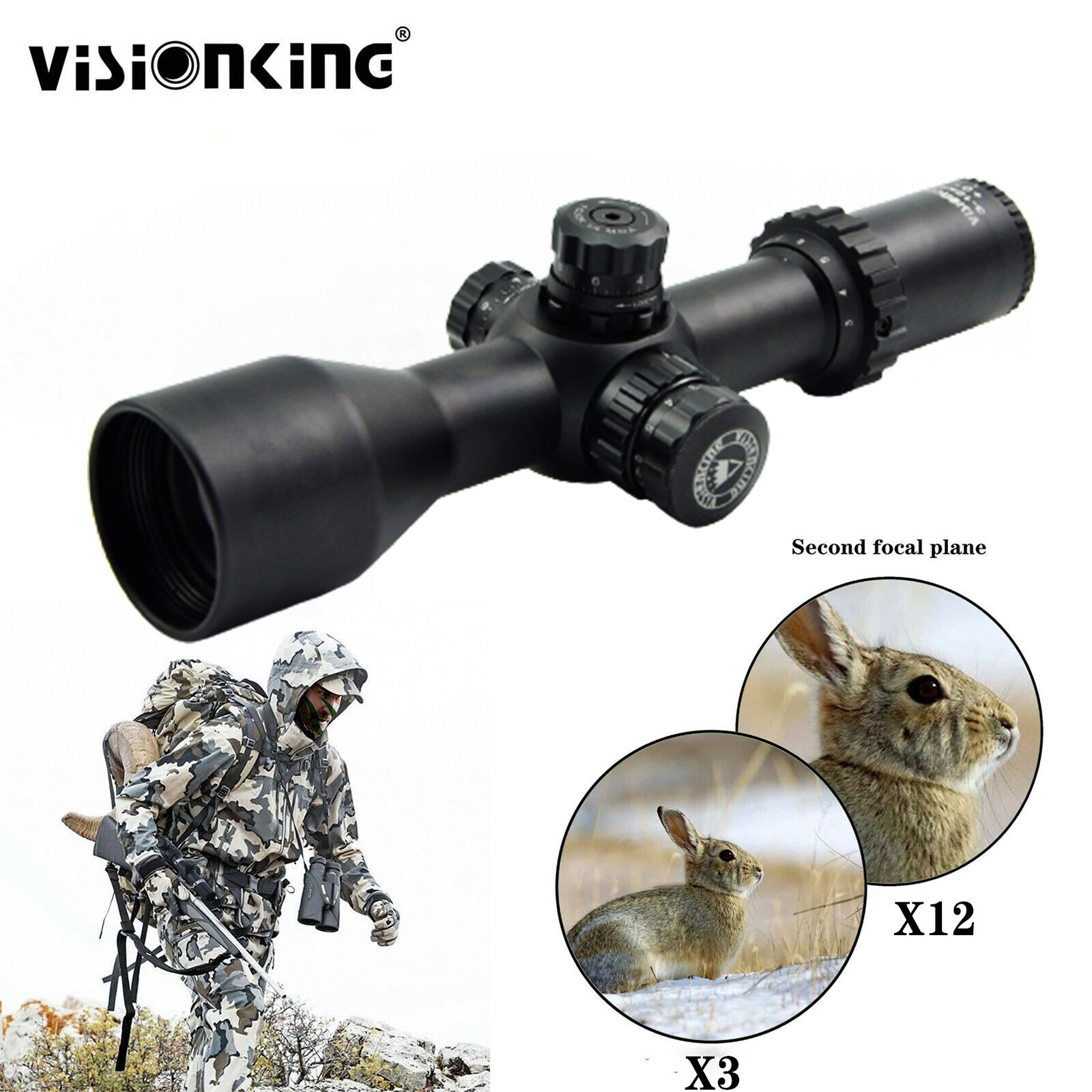 Visionking 3-12x42 FFP Rifle Scope HD Mil dot 30mm Tube Shooting Sight ...