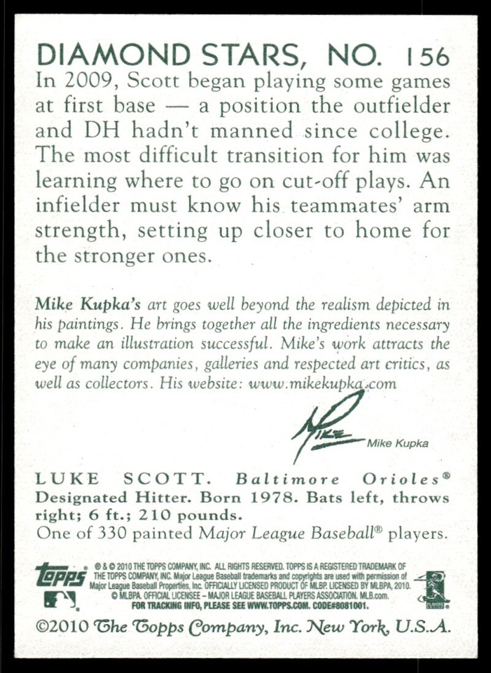 2010 Topps National Chicle Baseball Luke Scott Auto Orioles #156 Signed ...