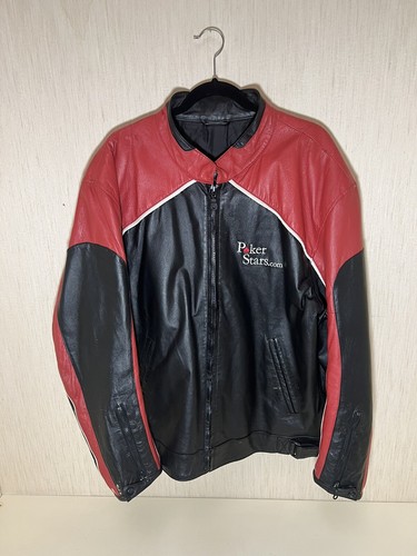 Pokerstars.com Mens Poker Star Black Red Leather Biker Jacket Coat XXL ...