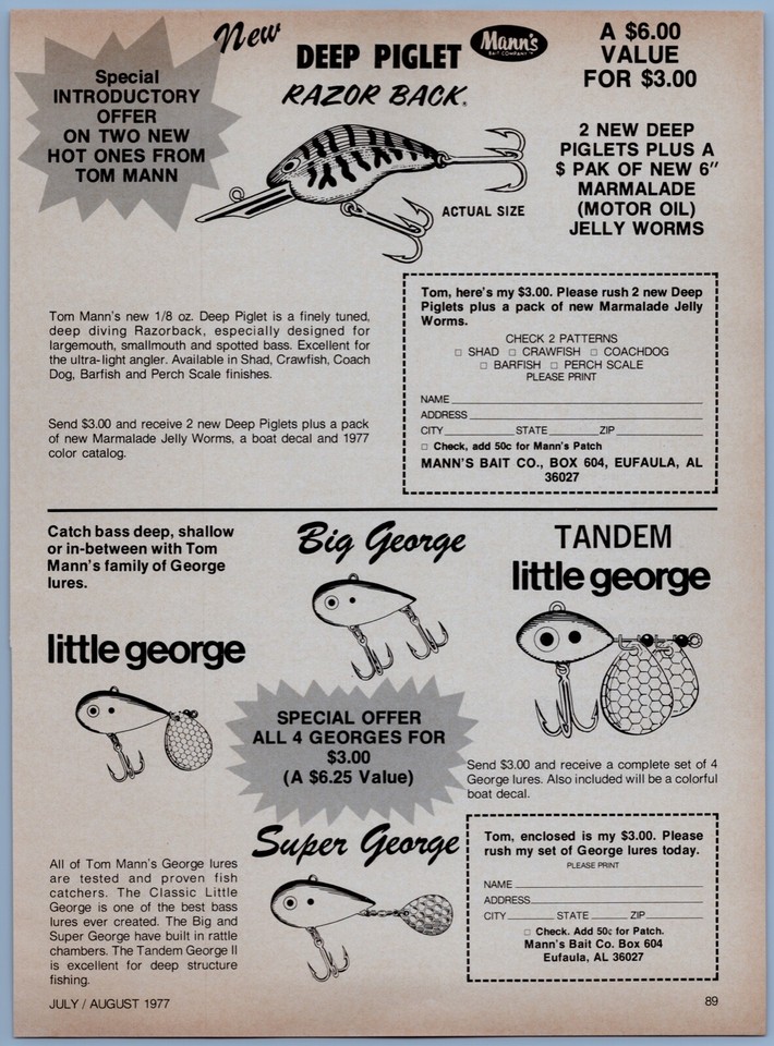 Tom Mann's Razor Back Deep Piglet Little George Fishing Lure Print Ad ...