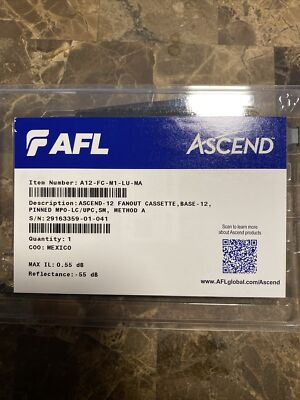 AFL Ascend A12-FC-M1-LU-MA Fanout Cassette Base-12 Pinned MPO-LC/UPC,SM ...