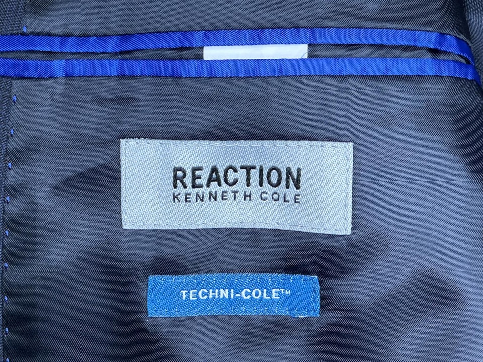 New 44S Kenneth Col Slim-Fit Navy Blue Plaid 2 Button Sport Coat Blazer ...