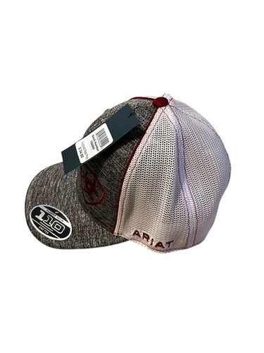 NWT Ariat® Men's Grey With Burgundy Embroidered Offset Logo Fitted Cap ...