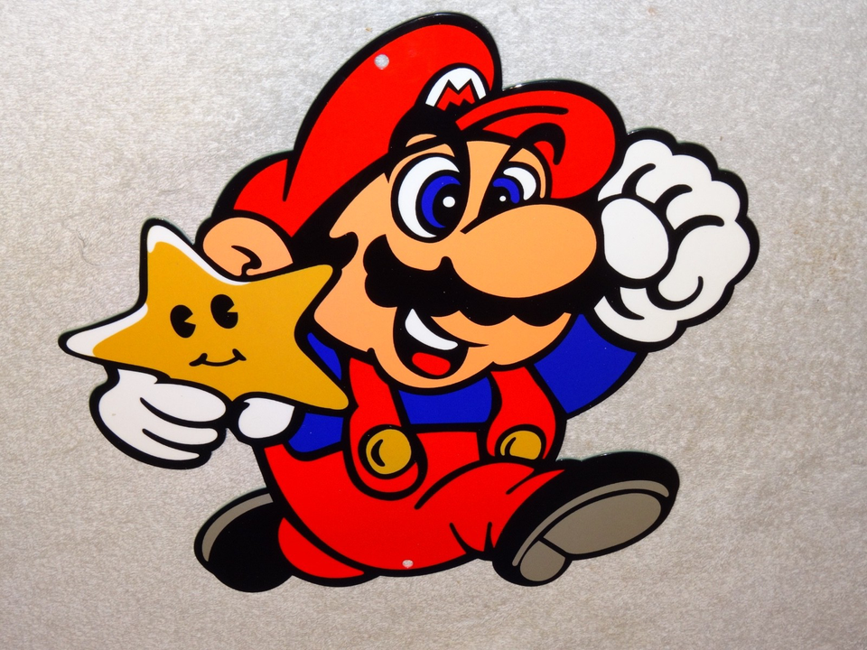 VINTAGE MARIO BROTHERS SUPER NINTENDO +STAR 12" SNES VIDEO GAME METAL ...