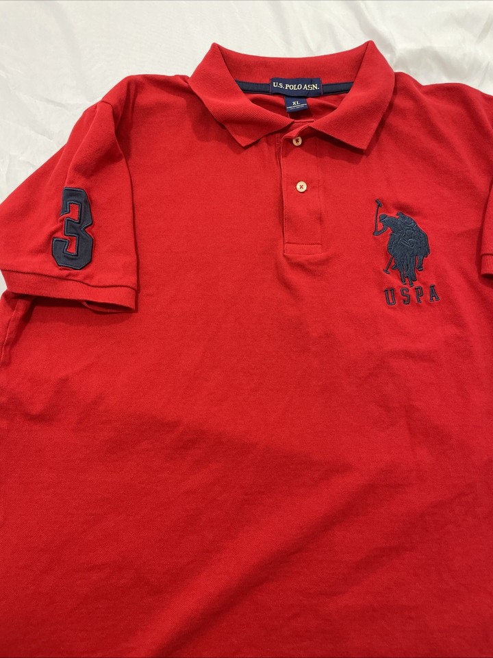 US POLO ASSN USPA Embroidered Red Polo Shirt Big Pony Logo 3 Rugby Men ...