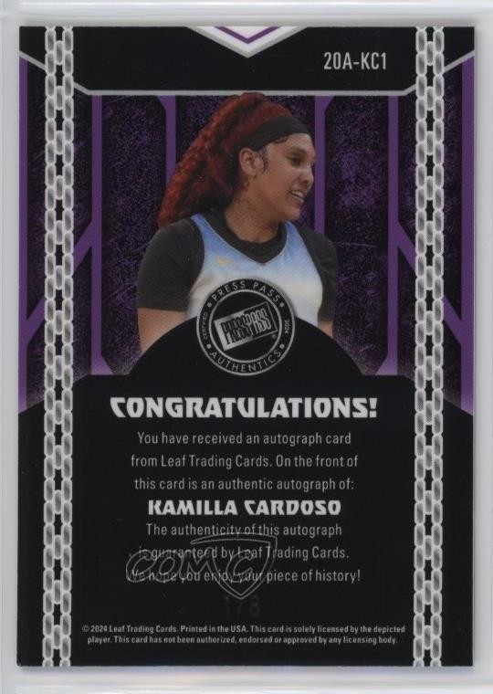 2024 Leaf Collective Press Pass Orange Shimmer /8 Kamilla Cardoso Rookie Auto RC | eBay