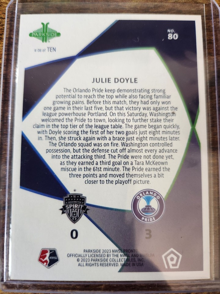 2023 Parkside Pronto NWSL Julie Doyle Silver 8/10 SSP #80 Orlando Pride ...