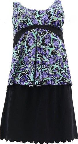 Fit 4 U Purple Floral Tankini Top with Black Scallop Edge Swim Skirt ...