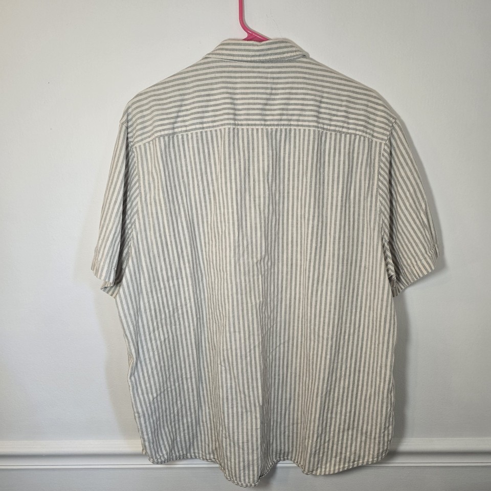 Madewell Easy Hemp & Cotton Short Sleeve Button Up Shirt Tan Stripe ...