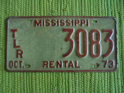 1973 Mississippi TLR RENTAL License Plate 73 MS Trailer Tag 3083 | eBay