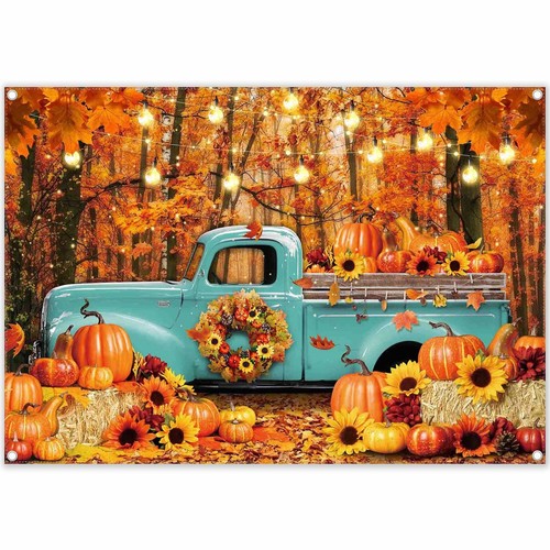7x5ft Polyester Fall Forest Blue Truck Photography Backdrop Autumn ...