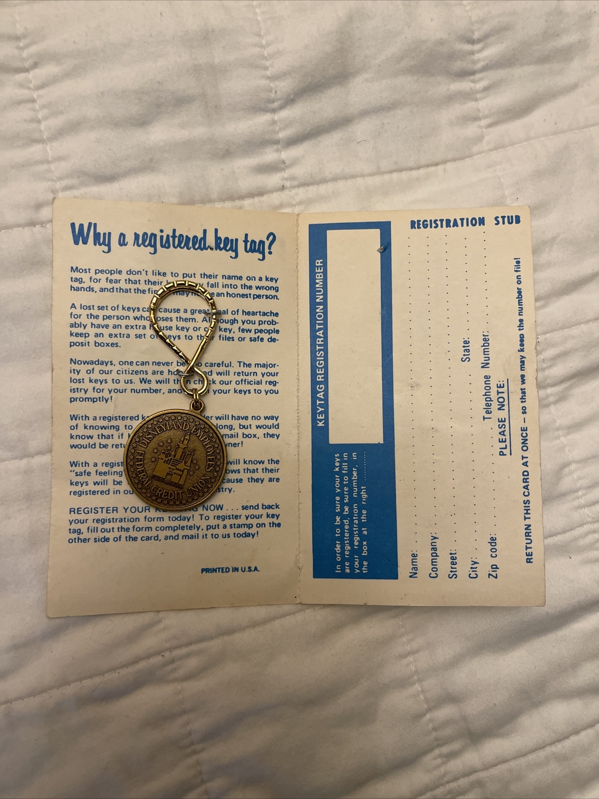 RARE DISNEYLAND EMPLOYEES FEDERAL CREDIT UNION KEY TAG 1970s 80s Still ...