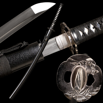 Black Katana Handmade Carbon Steel Japanese Real Sharp Samurai Sword ...