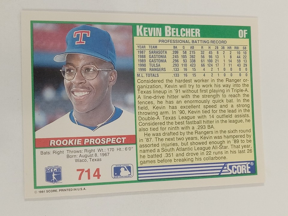 1991 Score Baseball Rookie Prospect #714 Kevin Belcher Texas Rangers | eBay