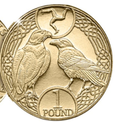 Isle of Man coin £1 pound 2018 2020 Peregrine Falcon Raven birds prey ...
