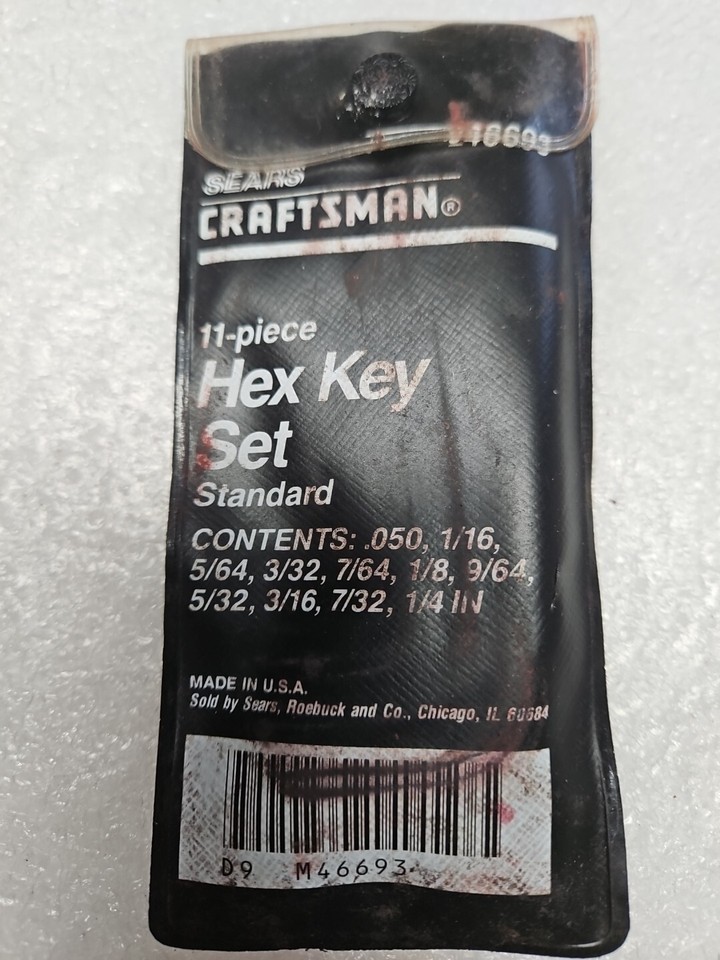 Craftsman 11 PC Standard SAE Hex Allen Key Wrench Set Part #46693 ...