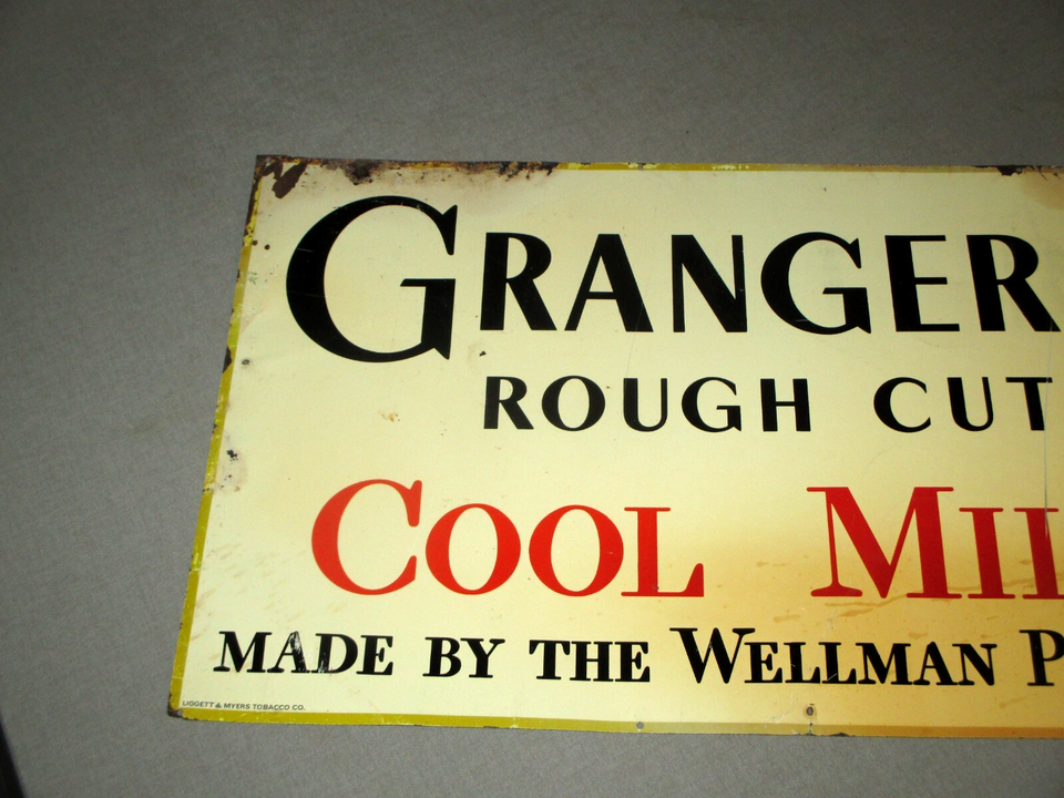 VINTAGE GRANGER ROUGH CUT TOBACCO PIPE STORE DISPLAY SIGN TIN METAL-23. ...