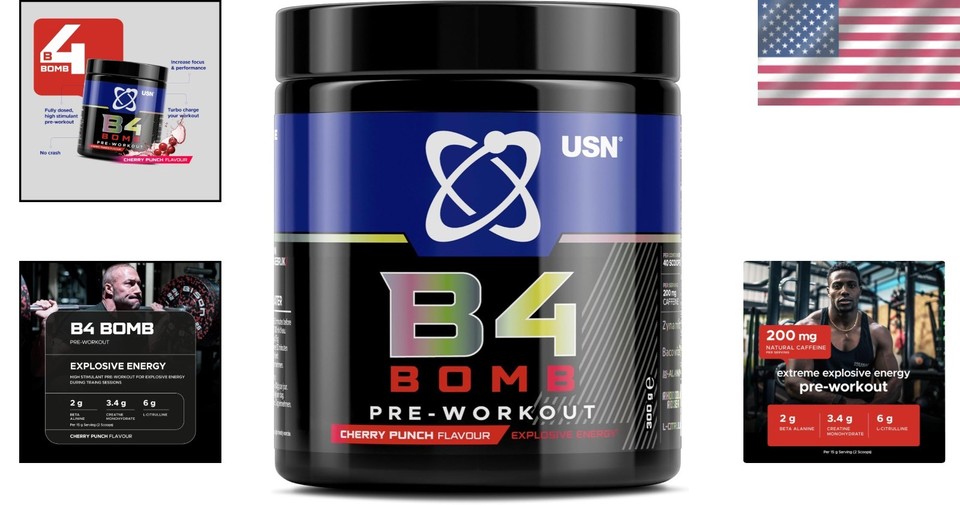 B4 Bomb 300g Pre Workout Energy Powder - 200mg Caffeine & 6000mg L ...