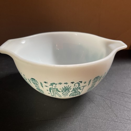 Vintage Pyrex Amish Farm Design Small Mixing Bowl White and Light Blue Design | eBay