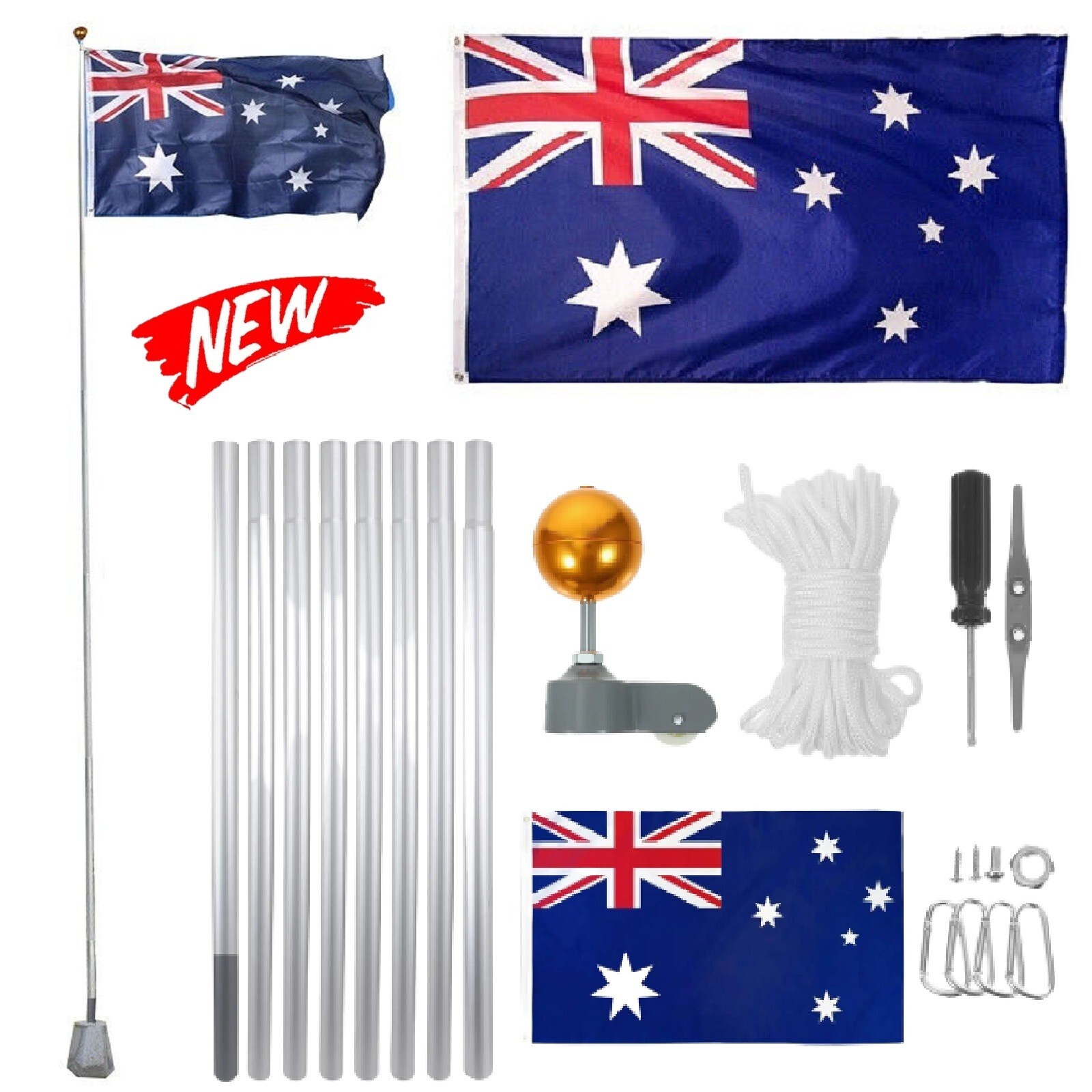 6.6M Meter Aluminium Australian Aussie Flag Pole Flagpole Flags Kit ...