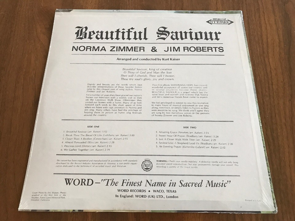 Beautiful Saviour by Jim Roberts & Norma Zimmer Vinyl LP Xian Gospel ...