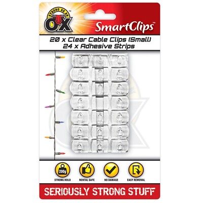 20 Ox Smart Clips Easy Removable Hooks Strong Double Sided Adhesive ...