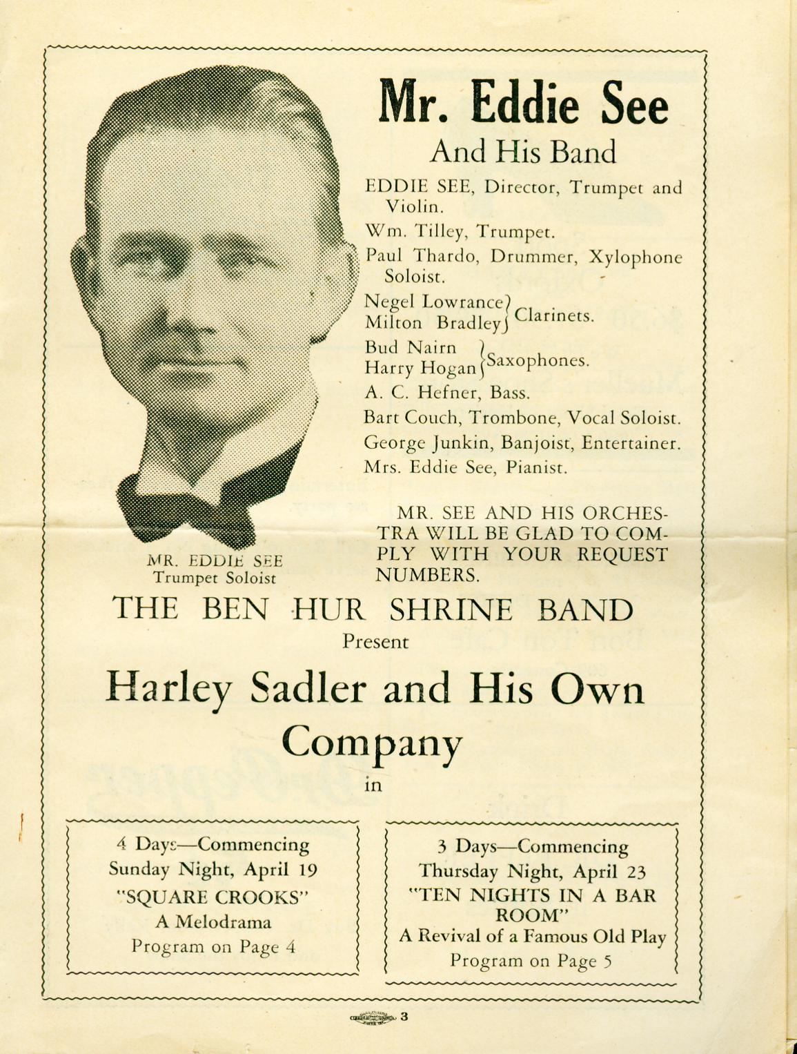 Program Harley Sadler Travelling Tent Theater 16th & Guadalupe Austin ...