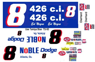 #8 Ed Negre Noble Dodge 1969-74 1/24th - 1/25th Scale Decals | eBay
