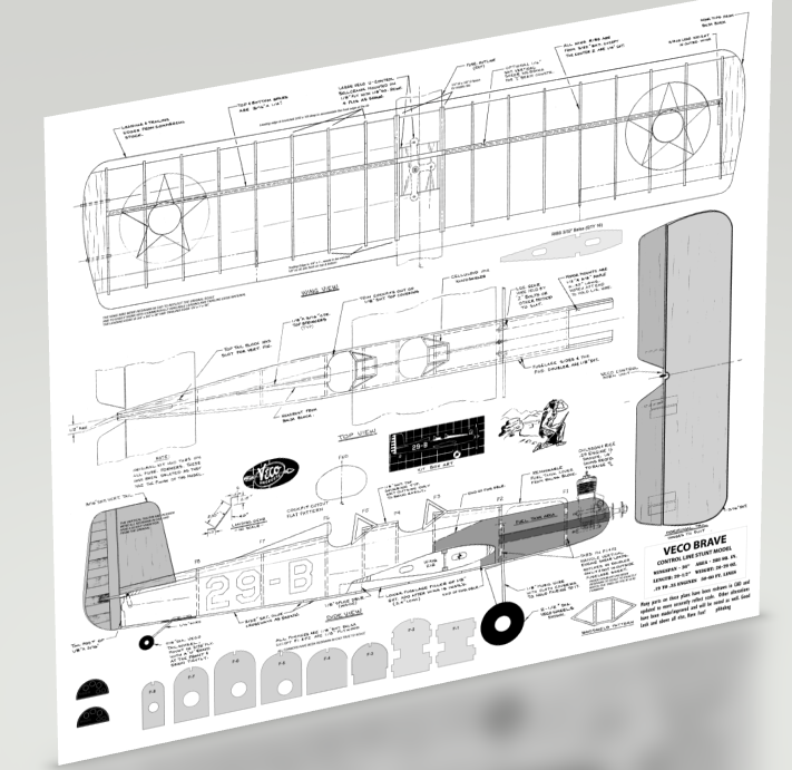 VECO BRAVE Control Line Airplane Laser Cut Short Kit 19-35 Engine ...
