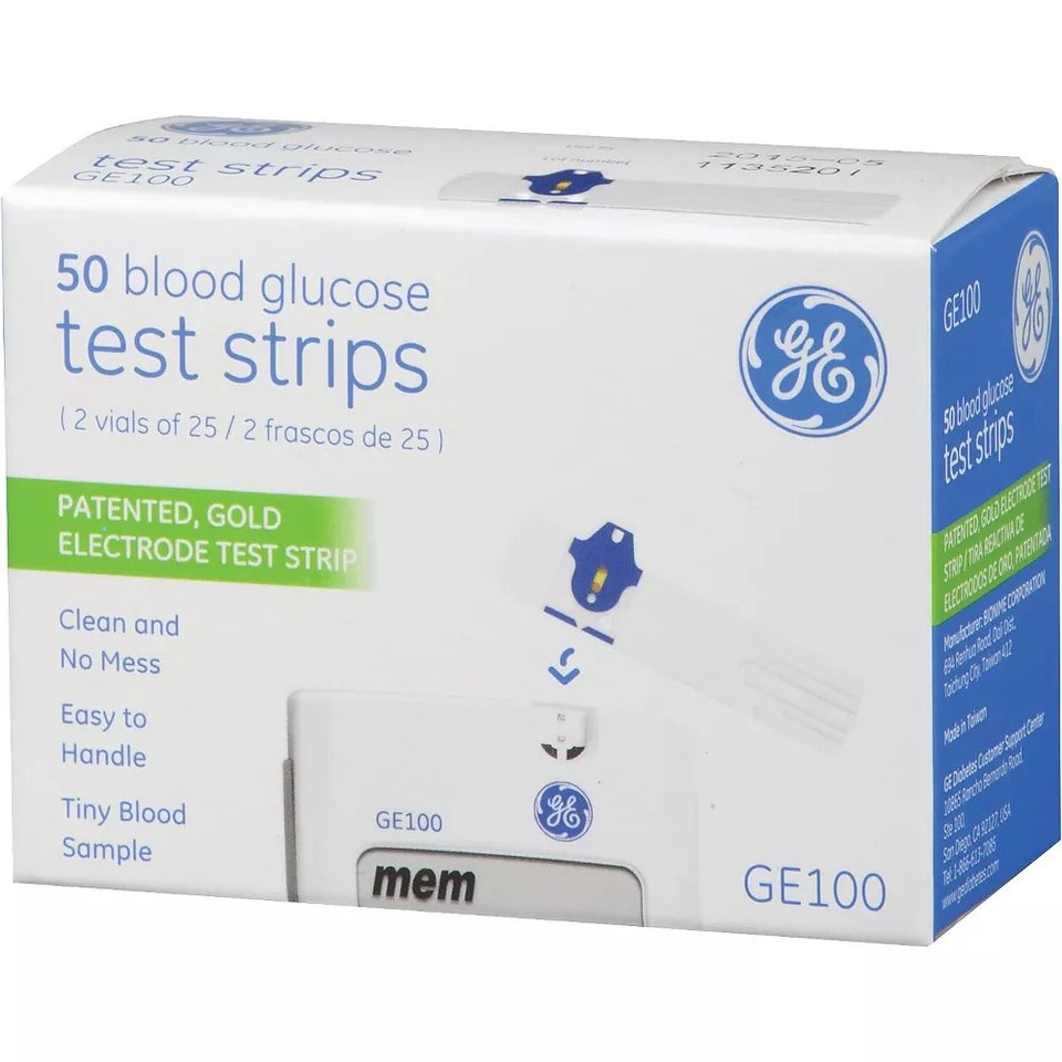 GE100 Blood Glucose Test Strips with Patented Gold Electrode Test Strip ...