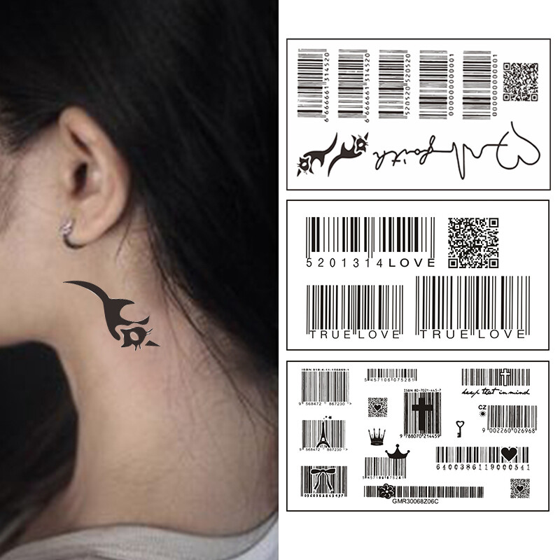 Love Barcode Pattern Tattoo Sticker Body Art Water Transfer Temporary ...