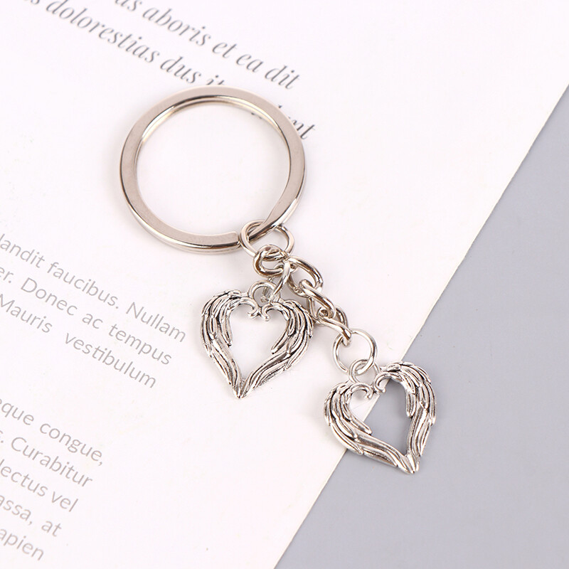 Love-shape Wings Key Chain Metal Statue Pendant Car Key Ring Charms Bag ...