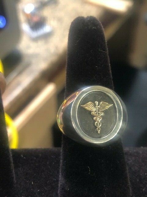 Two Tone 14k Gold and Silver Medical Symbol Caduceus Solid Ring | eBay
