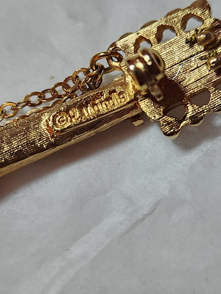 Rare Vintage MANDLE Mother of Pearl Jeweled Mandolin Instrument Brooch ...
