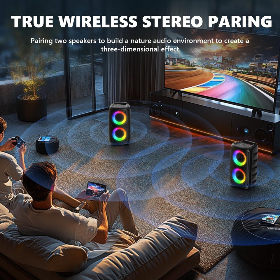 TWS RGB Portable Bluetooth Speaker Sub Woofer Heavy Bass Sound System ...