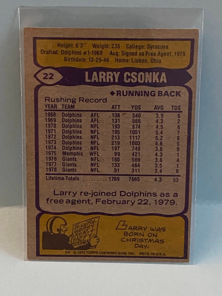 JA2434 1979 Topps Football Larry Csonka #22 Miami Dolphins HOF | eBay
