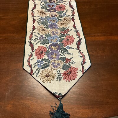 Vintage Tapestry Table Runner Floral Pansy Multicolor 68”x 12 ...