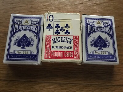 No. 555 Plastic Coated Playing Cards Blue 2 decks plus bonus Maverick ...